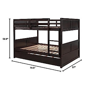 Merax Full Bunk Bed with Twin Size Trundle, No Box Spring Needed, Full/Full, Espresso