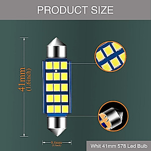 UGSHY 2 PCS Car LED Extremely Bright Bulbs, 1.6" 6000K 2835 Chipsets 1200LM Bulbs for LED Interior Dome Map Door Lights 211-2 212-2 569 6411 6451 41mm 42mm (White)