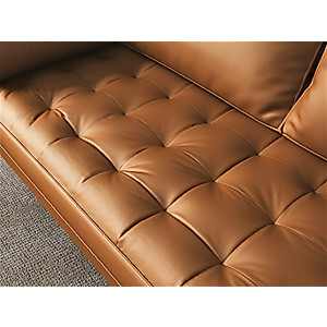 Container Furniture Direct Womble Mid Century Modern Couch with Bolster Pillows, PU Leather Upholstered Tufted Seat, Versatile Retro Design for Comfortable Living Spaces, Loveseat, Coffee Brown