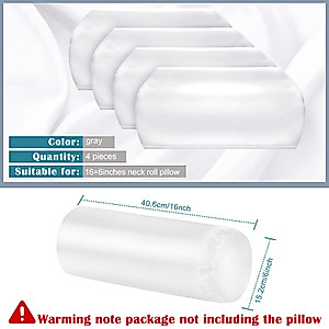 Remerry 4 Pack 16 x 6 Inches White Neck Roll Pillow Case Cover Only Round Bolster Cervical Roll Satin Cylinder Pillow Case Cover with Zipper