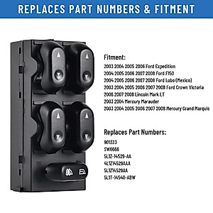 PUENGSI Power Window Switch for | Ford F150/Crown Victoria/Lobo 2004-2008, Expedition 2003-2006, Mark LT 2006-2008 | Mercury Grand Marquis/Marauder, Replace OE# 901339, 5L1Z14529AA, 4L1Z14529AAA