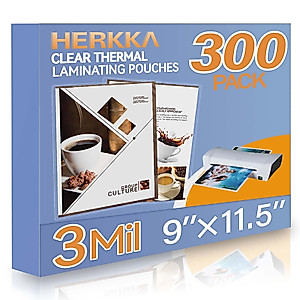 HERKKA 300 Pack Laminating Sheets, Holds 8.5 x 11 Inch Sheets, 3 Mil Clear Thermal Laminating Pouches 9 x 11.5 Inch Lamination Sheet Paper for Laminator, Round Corner Letter Size