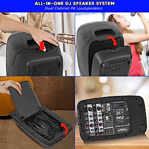 Pyle PA Speaker DJ Mixer Bundle - Portable Wireless Bluetooth Sound System w/ USB SD XLR 1/4" RCA Inputs, LED Lights - Dual Speaker, Mixer, Microphone, Stand, Cable - Home/Outdoor PPHP210AMX,Black