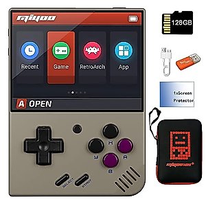 Miyoo Mini Plus Handheld Game Console 3.5 inch Classic System Retro Video Games Consoles Portable Rechargeable Hand Held 128G with Case Gray