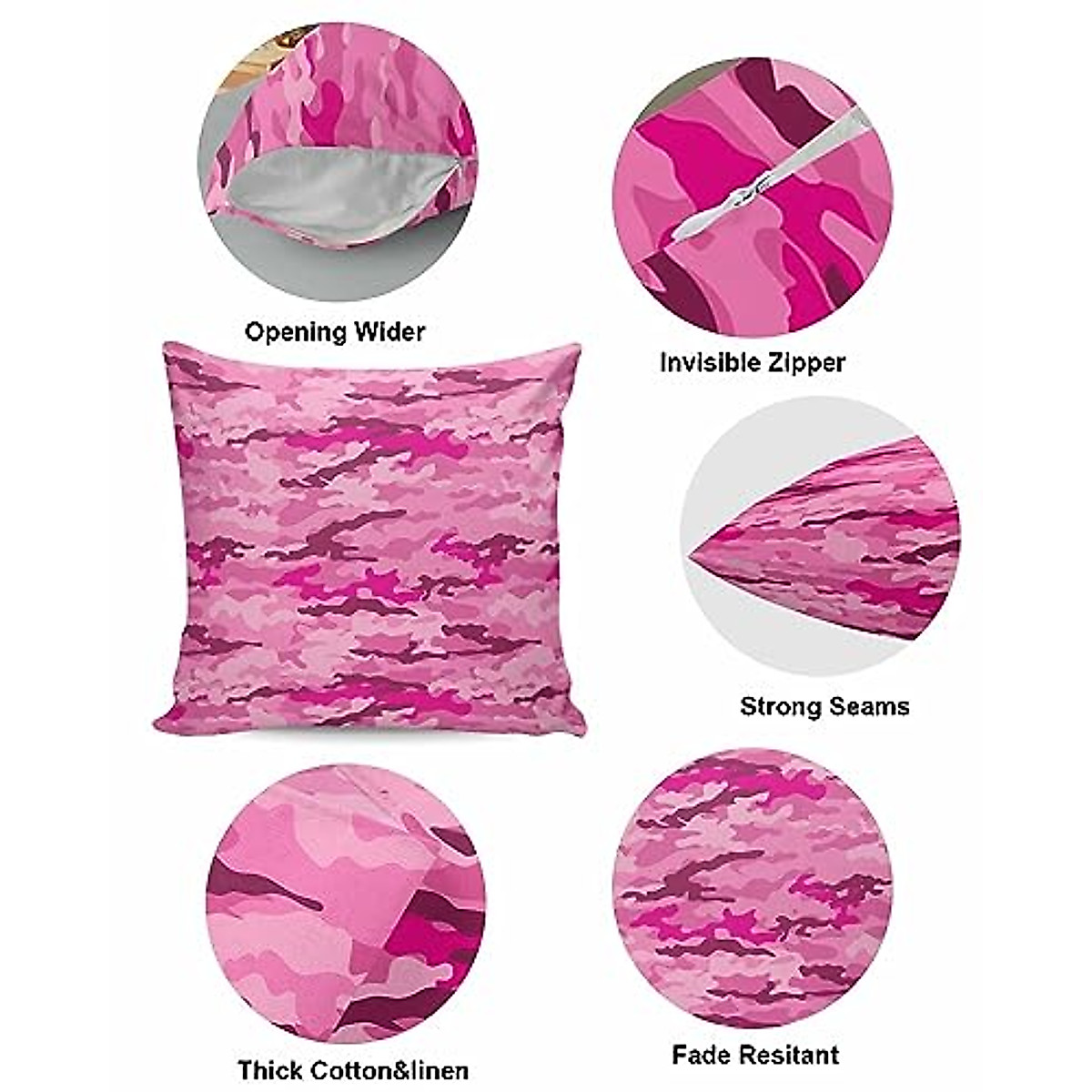 2 Packs Decorative Cotton Throw Pillow Covers, Camouflage Netting Camo Pink 18 x 18 Inch Square Reversible Soft Cushion Case for Couch Bedroom Sofa Living Room Chair Car