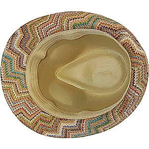 Bohemian Summer Straw Fedora Hat for Women, Cute Chevron Zig Zag Striped, One Size