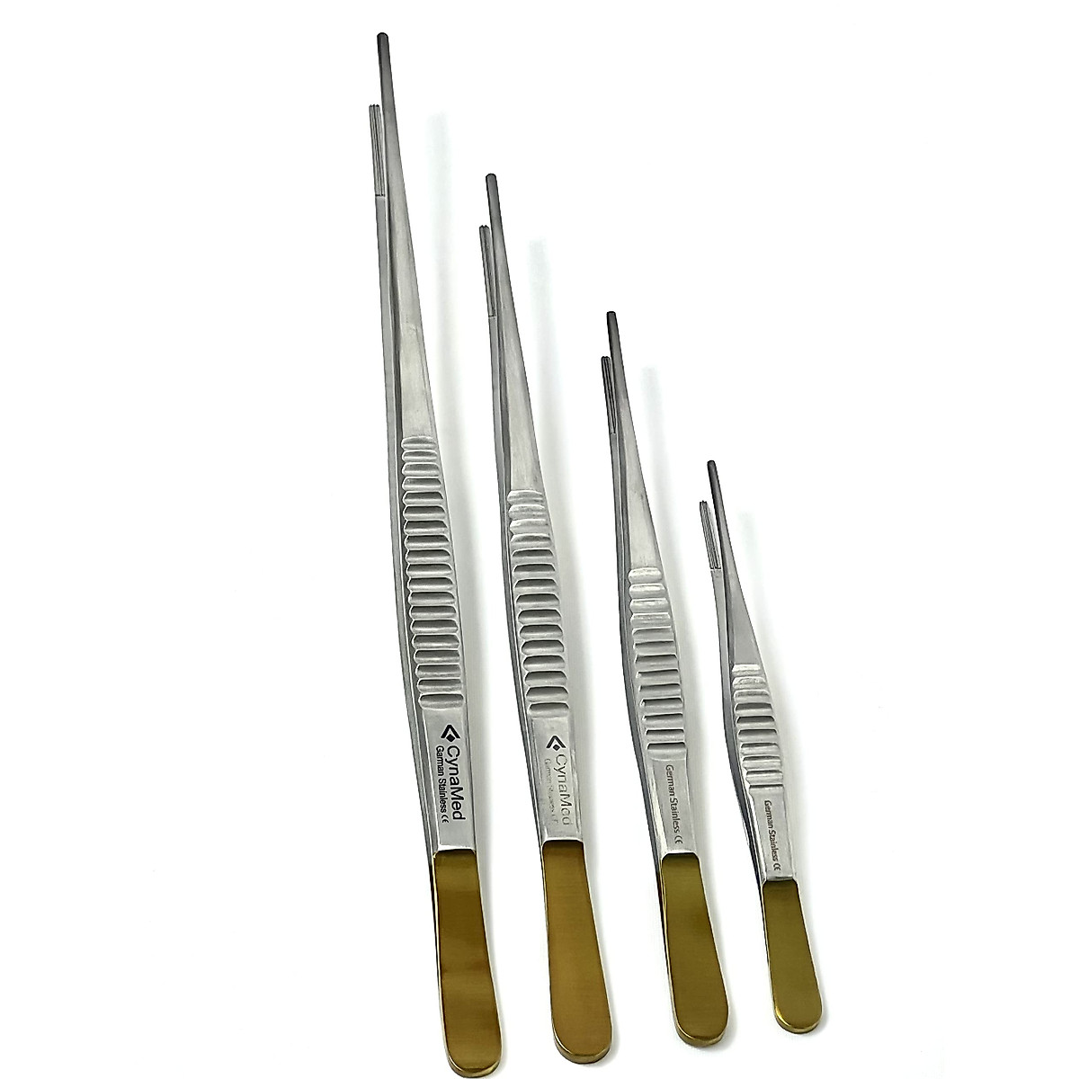 German Set of 4 Each Debakey Forceps Serrated Narrow Tips for Atraumatic Veterinary Microscopy Dissection Comes in Gold Handle 6”+8”+10”+12”