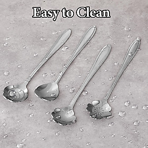 8 Pcs Flower Dessert Spoons, Stainless Steel Coffee Teaspoon Set - Cute Mini Tableware for Demitasse Espresso, 4 Styles (Silver)