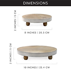 AuldHome Design Farmhouse Round Wooden Risers (Set of 2, White Trim), Rustic Decorative Risers for Display w/ Natural Mango Wood and Enamel Trim
