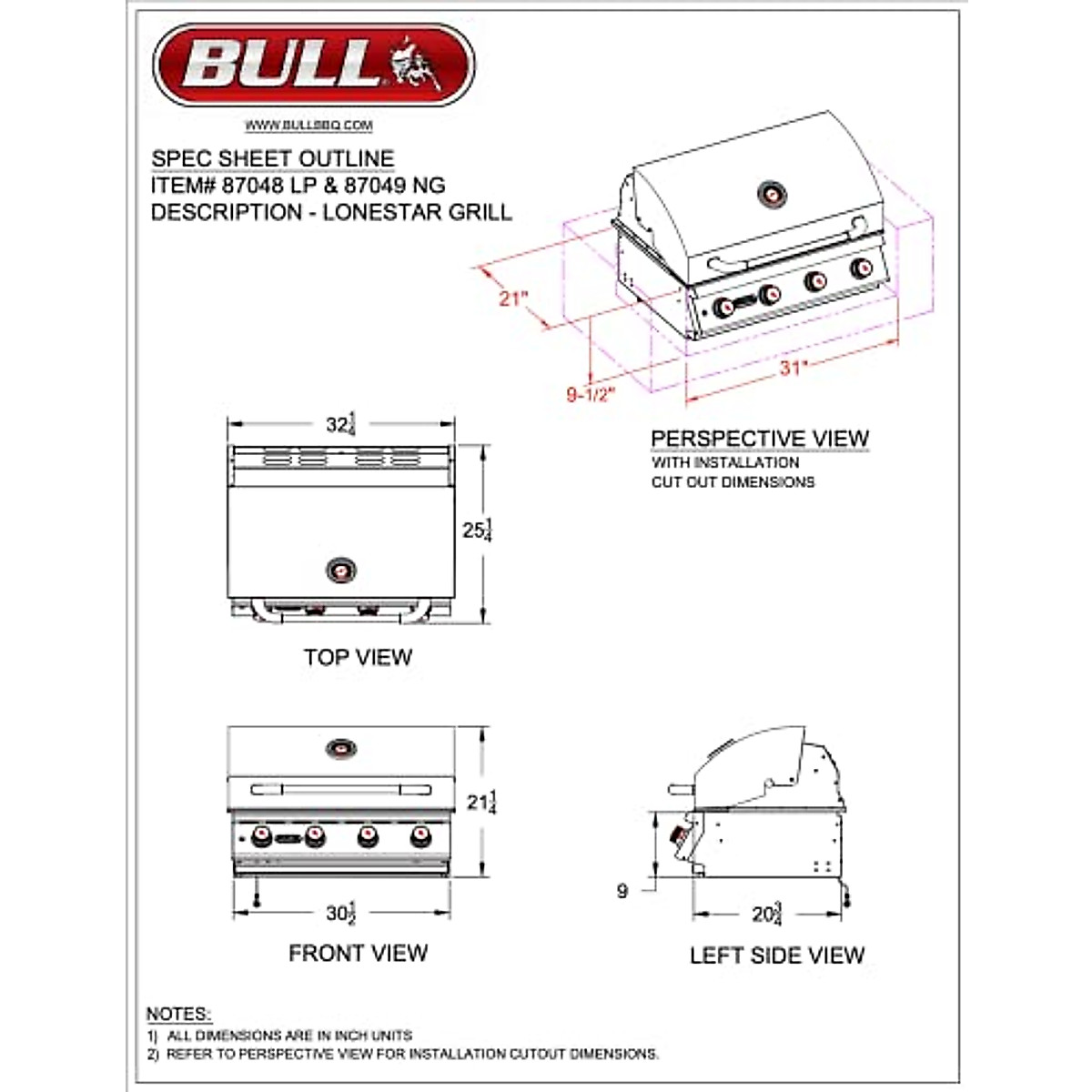 Bull Outdoor Products 87048 Lonestar Select Liquid Propane Drop-In Grill Head