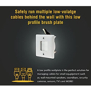 DATA COMM Hole Saw Brush Wall Plate - 2x2 In Wall Cable Management Plate to Hide Low Voltage Cables - Low Profile Recessed Cable Plate for Cable Pass Through – Hide TV Wires Behind the Wall - White
