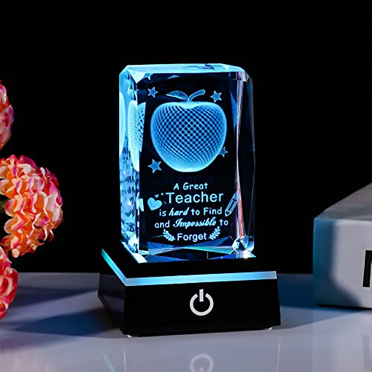 Teacher Appreciation Gifts for Women Men, 3D Crystal Engrave Apple with Base, Best Unique Christmas Retirement Thank You End of The Year Gifts for Teacher from Students