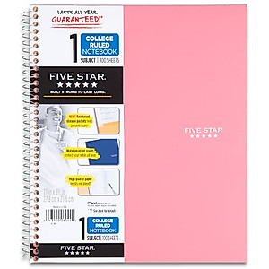 Five Star Spiral Notebook, 1-Subject, 100 College-Ruled Sheets, 11 x 8.5 Inch Sheet Size, Pink (72049)