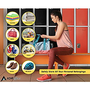 AdirOffice Large School Locker with 2 Doors 2 Hooks Storage Locker for Garage Storage - Office Storage Lockers (2 Door, Black)