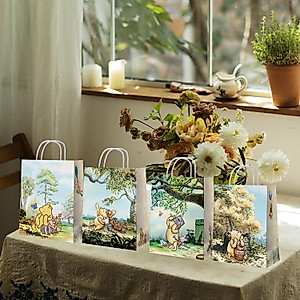 Gzkkkkx 16Pcs Classic Winnie The Poo Party Supplies,Big Goodie Bag with Rope For Baby Shower Birthday Party Decoration Candy Gift Stuffer Treat Bags