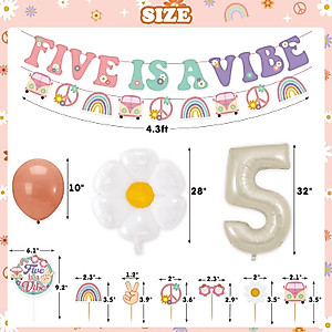 Sinasasspel Five is a Vibe 5th Birthday Party Decorations Groovy Banner Cake Toppers Daisy Foil Balloons for 60s 70s Five Year Retro Hippie Party Supplies Groovy Party Favors