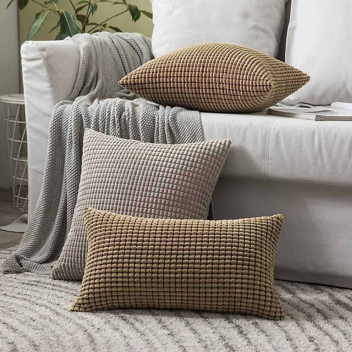MIULEE Pack of 2 Lumbar Pillow Covers Super Soft Corduroy Decorative Throw Pillows Brown Couch Home Decor for Cushion Sofa Bedroom Living Room 12 x 20 Inch