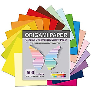 Origami Paper 500 Sheets, 20 Vivid Colors, Double Sided Colors Make Colorful and Easy Origami,6 Inch Square Sheet, for Kids & Adults, Papers, Arts and Crafts Projects (E-book included)