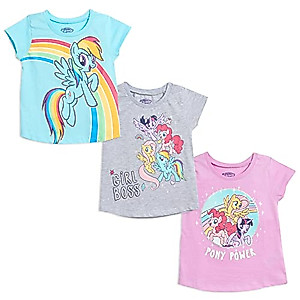 My Little Pony Toddler Girls 3 Pack Graphic Short Sleeve T-Shirt Grey Blue Purple 5T