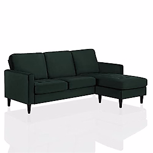 CosmoLiving Strummer Modern Reversible Sectional Couch Upholstered in Green Velvet Fabric with Floating Ottoman