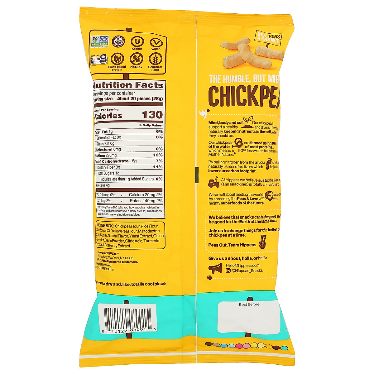 Hippeas Chickpea Puffs, Vegan White Cheddar, 4 Ounce (Pack of 1), 4g Protein, 3g Fiber, Vegan, Gluten-Free, Crunchy, Plant Protein Snacks