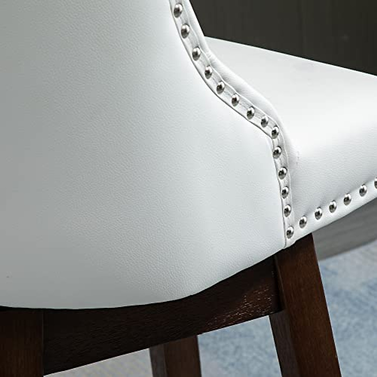 HOMCOM 28" Swivel Bar Height Bar Stools Set of 2, Armless PU Leather Upholstered Barstools Chairs with Nailhead Trim and Wood Legs, White