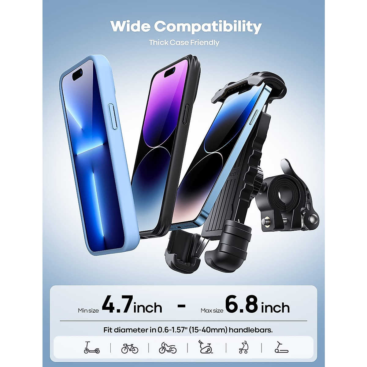 Lamicall Bike Phone Holder, Motorcycle Phone Mount - Motorcycle Handlebar Cell Phone Clamp, Scooter Phone Clip for iPhone 15 Pro Max/Plus, 14 Pro Max, S9, S10 and More 4.7" to 6.8" Smartphones