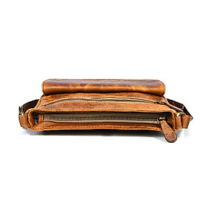 Aaron Leather Goods Women Crossbody bag with Metal Zipper Brown Black (Chestnut)