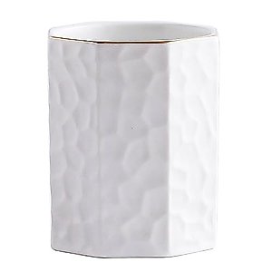 YOSCO Ceramic Pen Holder for Desk Cute Octagon Shaped Pencil Holder Cup Pot Desk Organizer for Office Decor Makeup Brush Holder (White)
