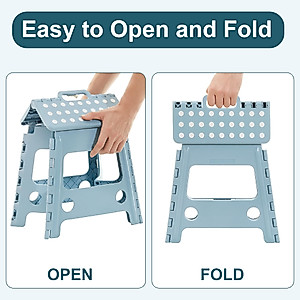 VECELO Folding Step Stool 13 Inch, Non-Slip Surface Portabl Foldable 1 Step Stool with Carry Handle, Heavy Duty to Support Kids/Toddler/Adults for Living Room Kitchen, Bathroom, Blue