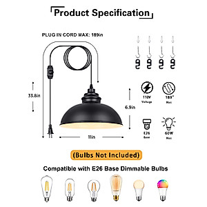 Black Vanity Light Fixtures 2-Light Mason Jar Wall Lamp Farmhouse Wall Sconces, Plug in Pendant Lighting with Cord 2 Pack Black Hanging Lamp with Plug in Cord 15.8ft and Dimmer Switch Bundled Goods