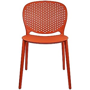 2xhome Modern Pool Patio Chair, Stackable Dining Side Chair for Indoor Outdoor Kitchen Living Room Restaurant, Orange, Single, Set of 1