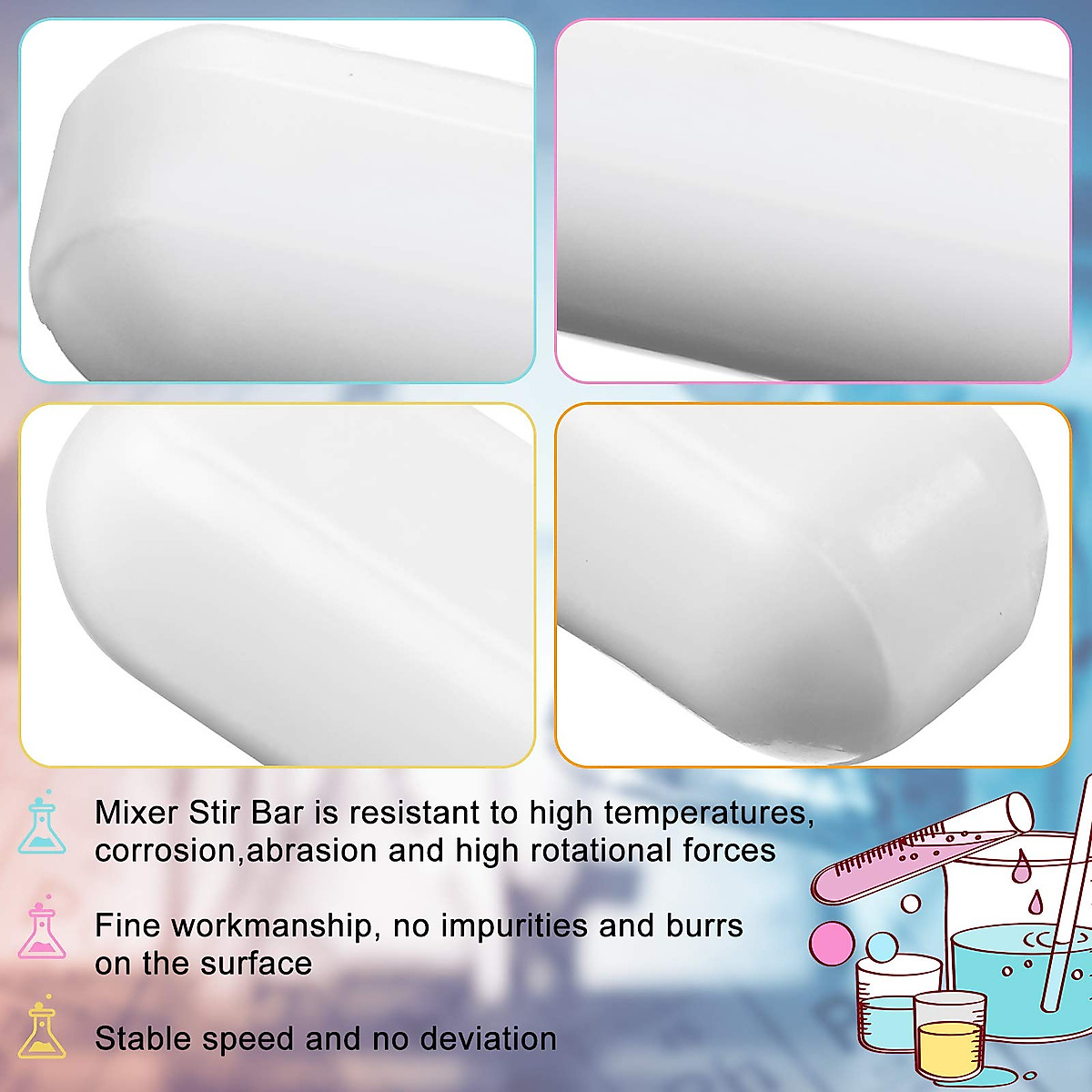 PTFE Magnetic Stirrer Mixer Stir Bar, White Color, Stir Rod Magnetic, Laboratory Bar, Stir Plate Bar, Stir Plate Magnet Stick (8 Pieces,30 mm/ 1.18 Inch)