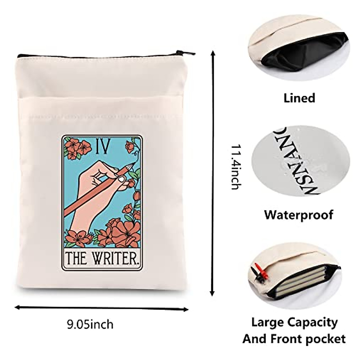 TOBGBE The Writer Tarot Card Bag Book Lovers Gifts Writer Book Sleeve Reader Book Covers for Soft Cover Books Bookish Book Pouch (The Writer)
