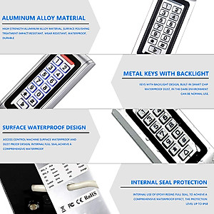 Door Access Control System Stand-Alone Password Keypad + 5PCS Proximity Keychains, Support 2000 Users Card Reader, Weatherproof, Backlight, Zinc Alloy Metal Case, for Garage Door, Gate Opener