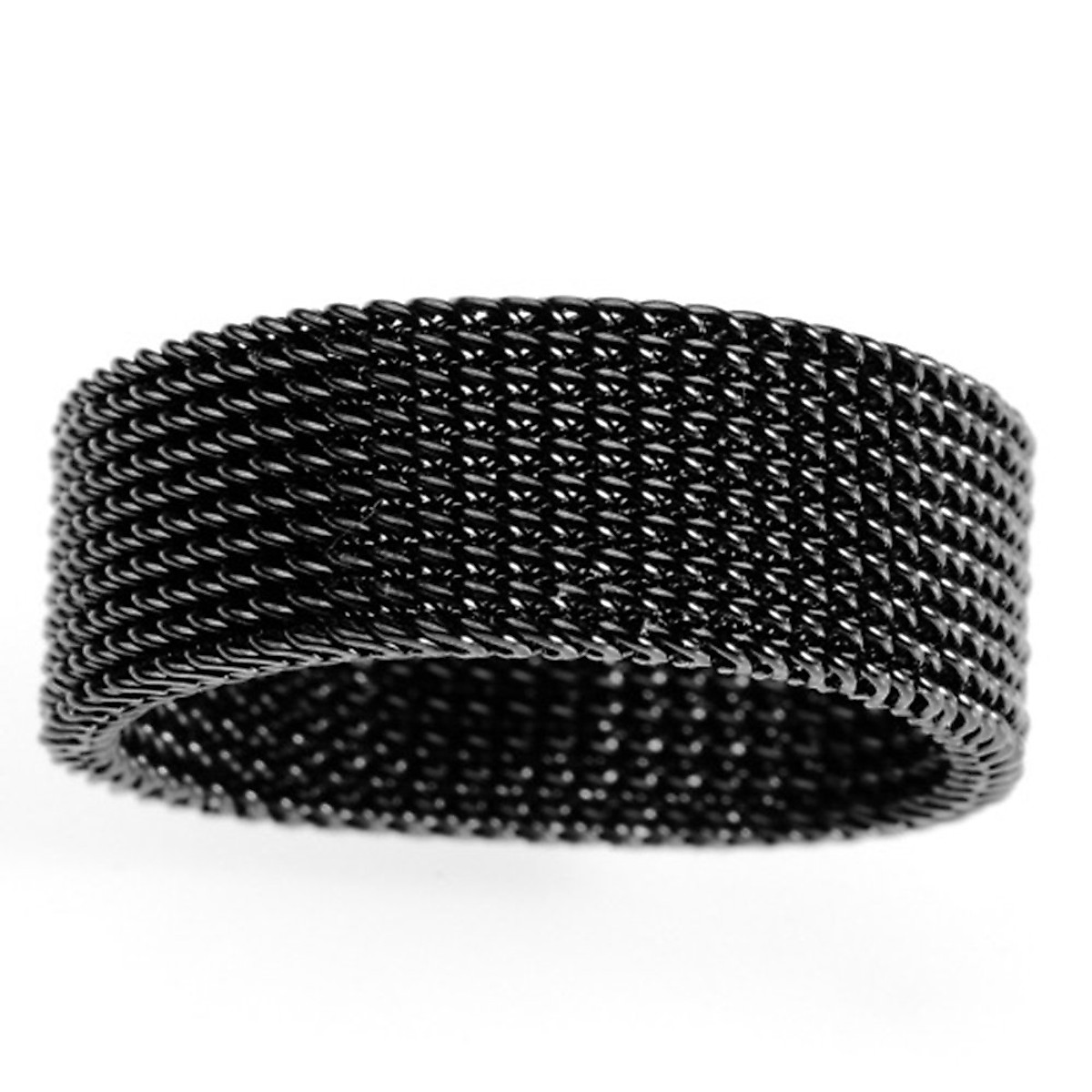 HIJONES Men Women Stainless Steel Fashion Weave Braided Mesh Ring Black Size 5