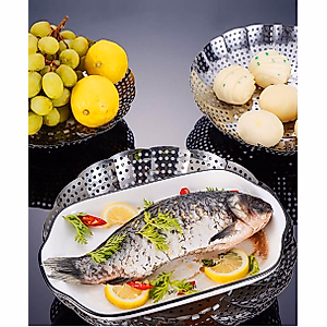 Vegetable Steamer Basket, Stainless Steel Folding Steamer Basket Insert for Veggie Fish Seafood Cooking, Expandable to Fit Various Size Pot (5.1" to 9" Triangle)