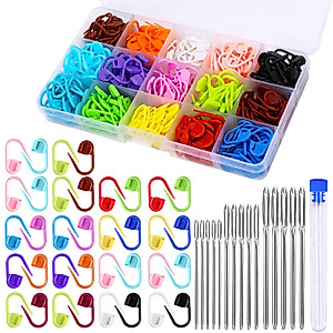 LUNARM 315 Pieces Stitch Locking Clip, Colorful Knitting Markers Crochet Clips with 15 Pieces Big Eyes Blunt Sewing Needles (2inch/2.3inch/2.7inch)