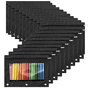 Marspark 48 Pieces 3 Ring Pencil Pouch Bag Bulk Zipper Pouches for 3 Ring Binder with Clear Window for Pencil Cases Office Supplies(Black)