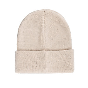 Levi's Unisex Adult All Season Comfy Leather Logo Patch Cuffed Hero Beanie Hat, Cream Solid