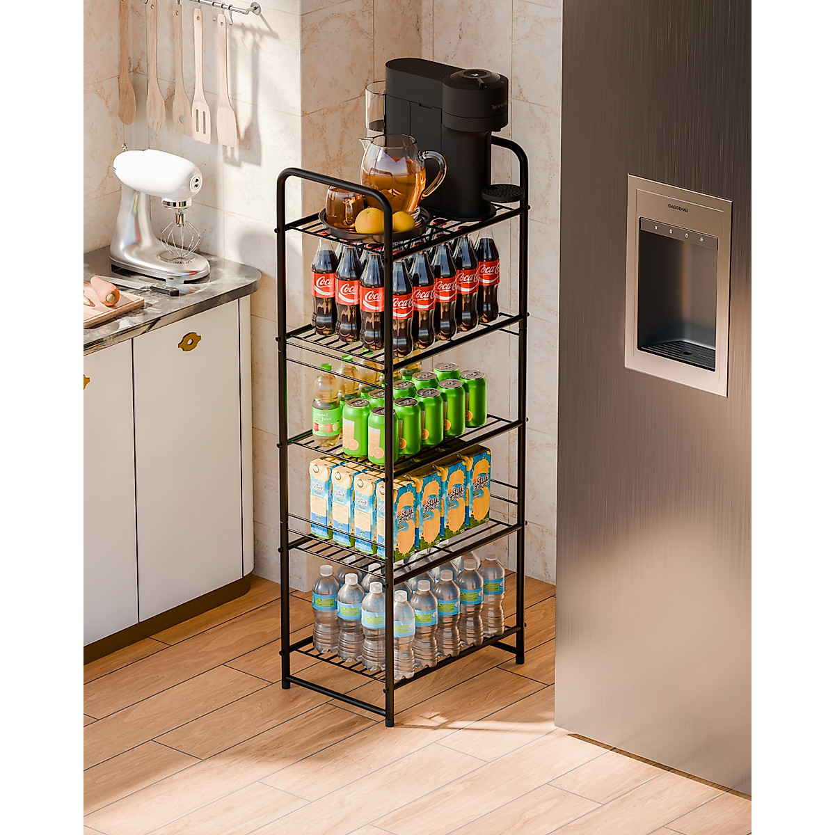 GEORIS 5- Tier Heavy Duty Wire Shelving Storage Rack | Modern Bathroom Shelf | Stackable Plant Standing Shelf Unit | Perfect for Kitchen, Living Room, Balcony | Black
