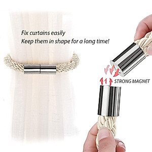 NICEEC 2 Pack Strong Magnetic Curtain Tiebacks Modern Simple Style Drape Tie Backs Convenient Decorative Weave Rope Curtain Holdbacks for Thin or Thick Home & Office Window Draperies (Beige)