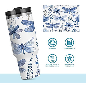 FRCSDIY Beautiful Flowers Insulated Tumbler with Handle and Straw Lid,30oz Leakproof Stainless Steel Cup BPA-Free Water Bottle