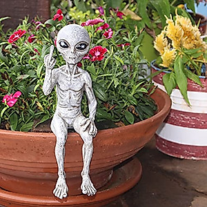 Rude Alien Statue “Flipping The Bird” 10″ H Shelf Sitter Extraterrestrial Figurine Funny Home or Garden Decoration (Alien Gray)