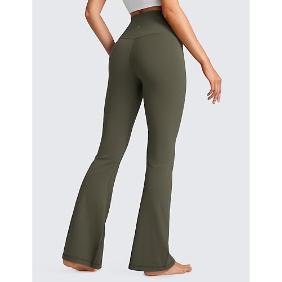 CRZ YOGA High Waist Crossover Flare Leggings for Women 31" - Bootcut Bell Bottoms V Cross Yoga Pants Light Army Green Medium