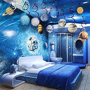 LINDOO 30Pcs Solar System Party Supplies - Outer Space Party Planet Hanging Swirl Decorations