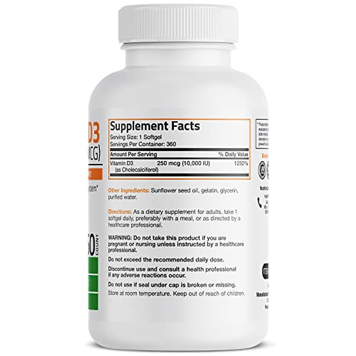 Bronson Vitamin D3 10,000 IU (250 mcg) High Potency - Supports Healthy Immune System, Strong Bones, Muscles & Teeth - Non GMO, 360 Softgels (1 Year Supply)