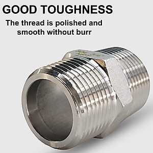 4PCS Hex Nipple 1/2" Male x 1/2" Male Pipe Fittings, 304 Stainless Steel 1/2 inch NPT Male Threaded Pipe Adapter Fittings Equal Nipples Connectors, Male Straight Connector Pipe Fitting