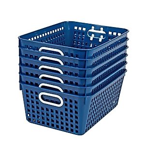 Really Good Stuff Large Plastic Book Baskets, 13?" by 10" by 5?" - 6 Pack, Navy| Classroom Library Organizer, Toy Storage, Multi-Purpose Organizer Basket