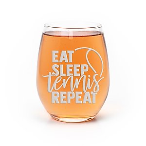 Eat Sleep Tennis Repeat Stemless Wine Glass - Tennis Gift, Love Tennis Gift, Tennis Player Gift, Tennis Wine Glass, Love Tennis Wine Glass